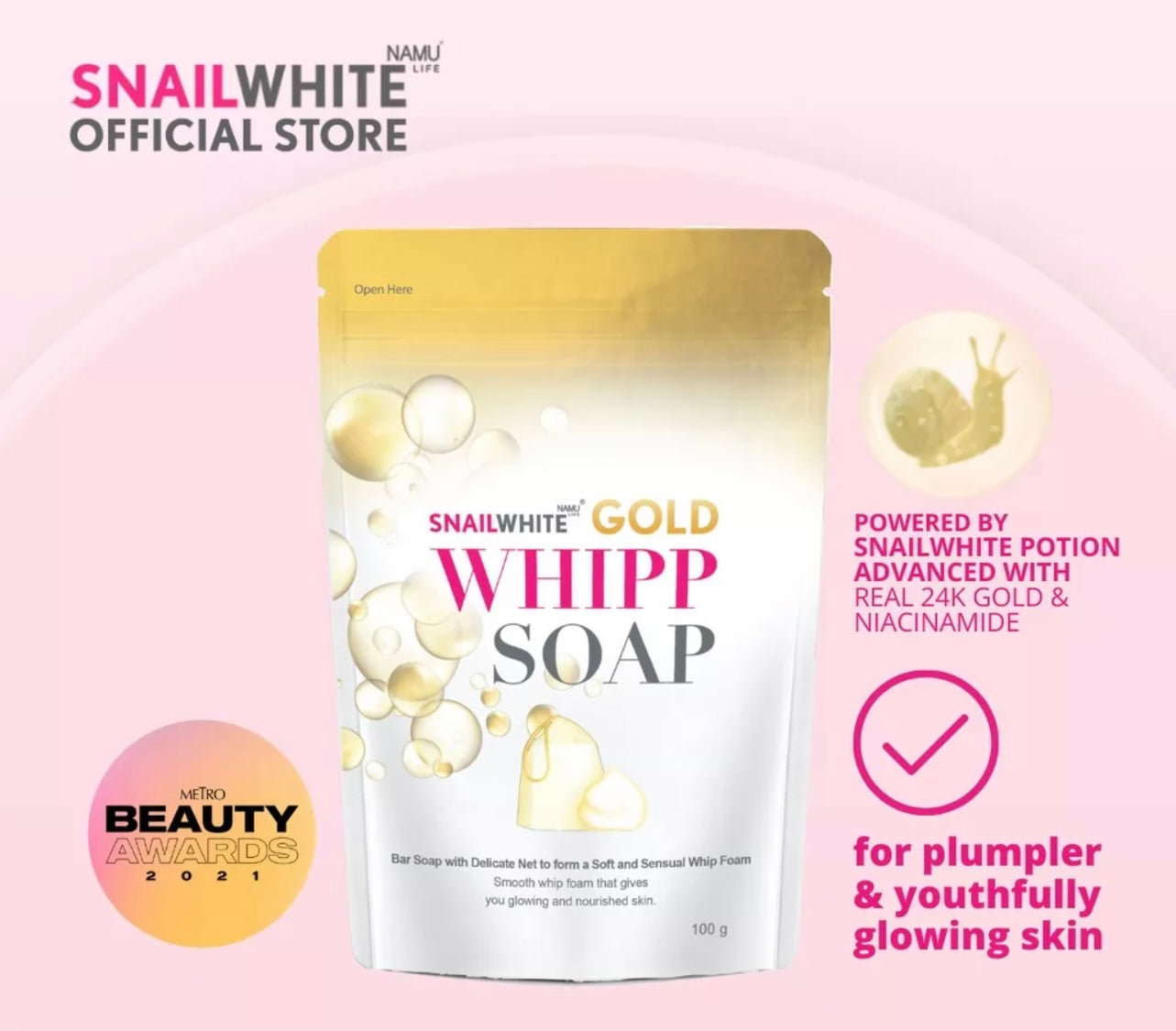 Snail White Whipp Soap Gold | The Glow Club NZ